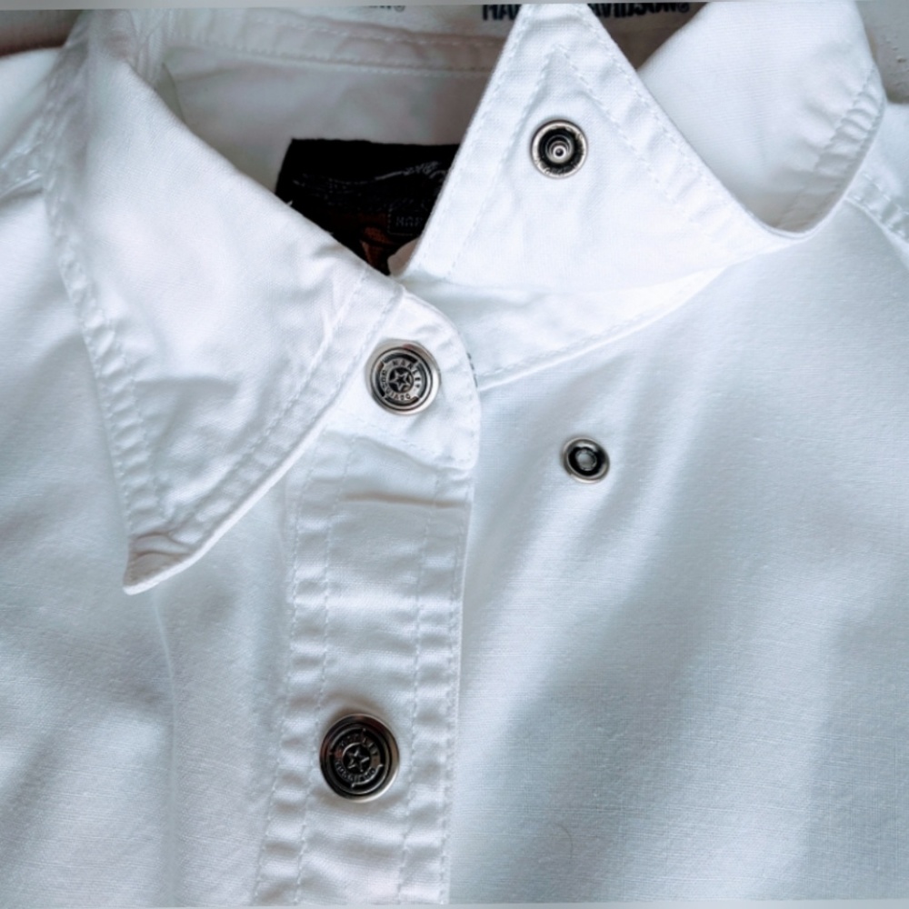 Harley-Davidson White Cotton Snap Button Top M - Gem